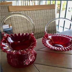 Fenton | Dining | Vintage Fenton Art Glass Basket Leaf Pattern Ruby Red ...